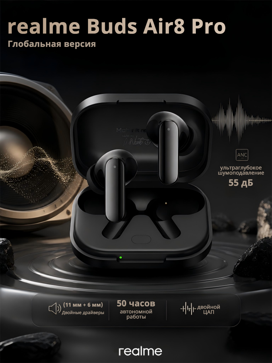 Наушники realme Buds Air 8 Pro, активное шумоподавление, черные