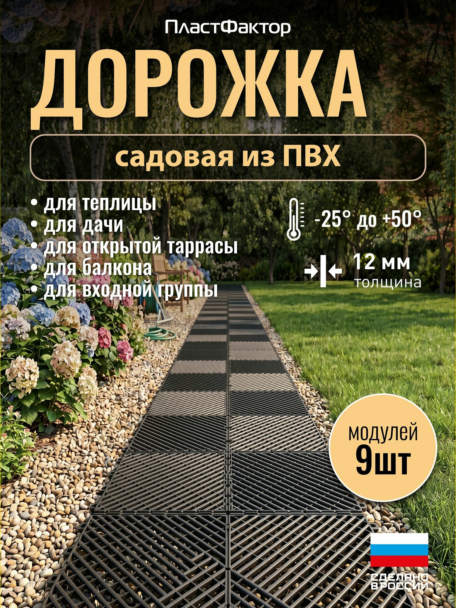 Садовые дорожки, покрытие для дачи, террасы, бассейна, City, 1 кв. м, черный