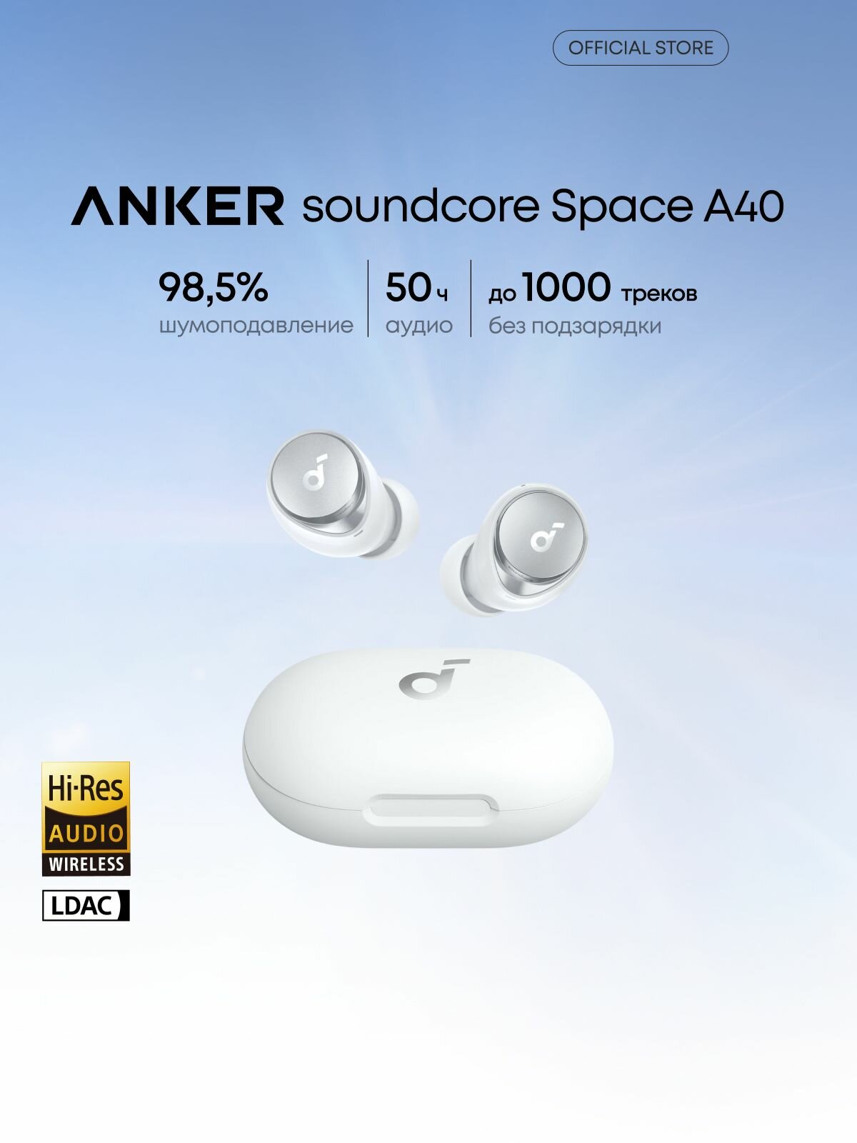 Soundcore Space A40 беспроводные наушники, белый(A3936G22)