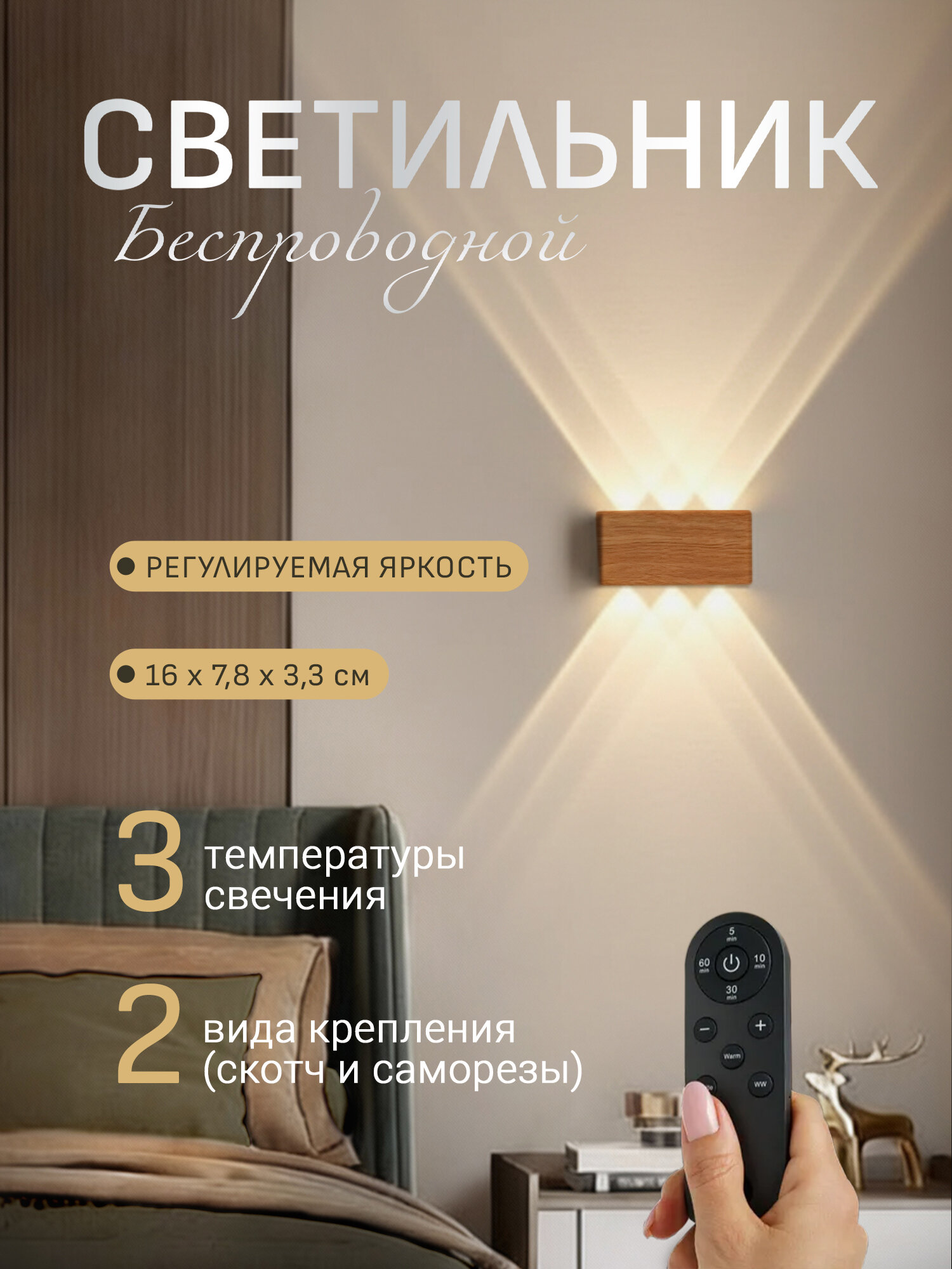 Светильник настенный беспроводной на аккумуляторе с пультом IQ Life LED Line Comfort