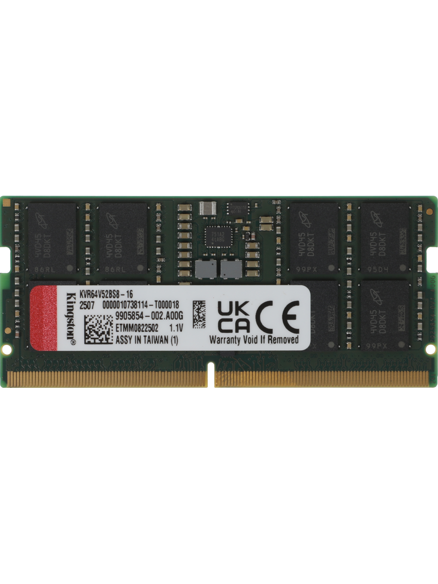 Память DDR5 16GB 6400MHz Kingston KVR64V52BS8-16 Valueram RTL PC5-51200 CL52 SO-DIMM 262-pin 1.1В single rank RTL
