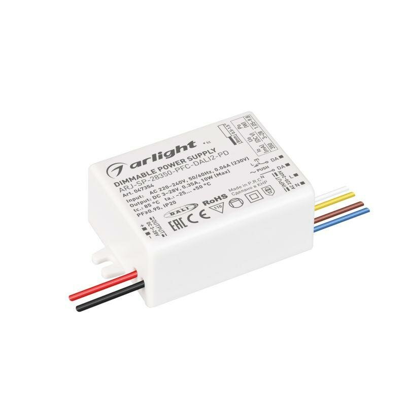 Блок питания ARJ-SP-28350-PFC-DALI2-PD (10Вт 3-28В 350мА) IP20 пластик Arlight 047354