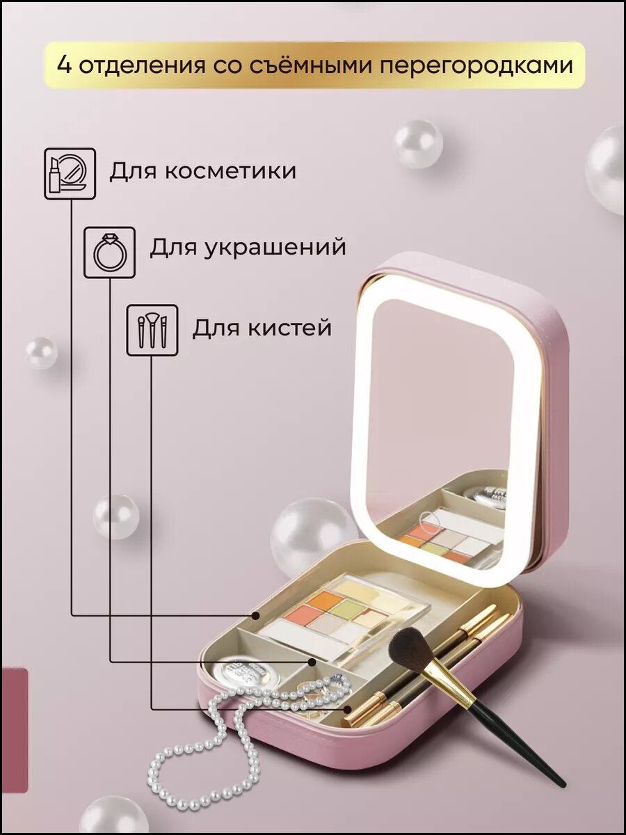 Премиумдорожная косметичка с розовой LEDподсветкой и зеркалом