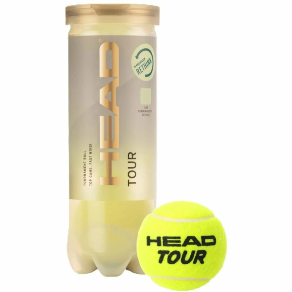 Мяч теннисный HEAD Tour 3B, уп.3 шт, одобр. ITF, сукно, нат. резина, желт, 570703, 2498468
