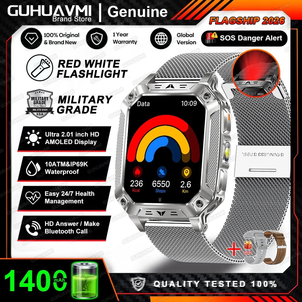 Мужские умные часы 2026 года GPS, AMOLED, 1400 мАч Silver Mesh Belt 2A