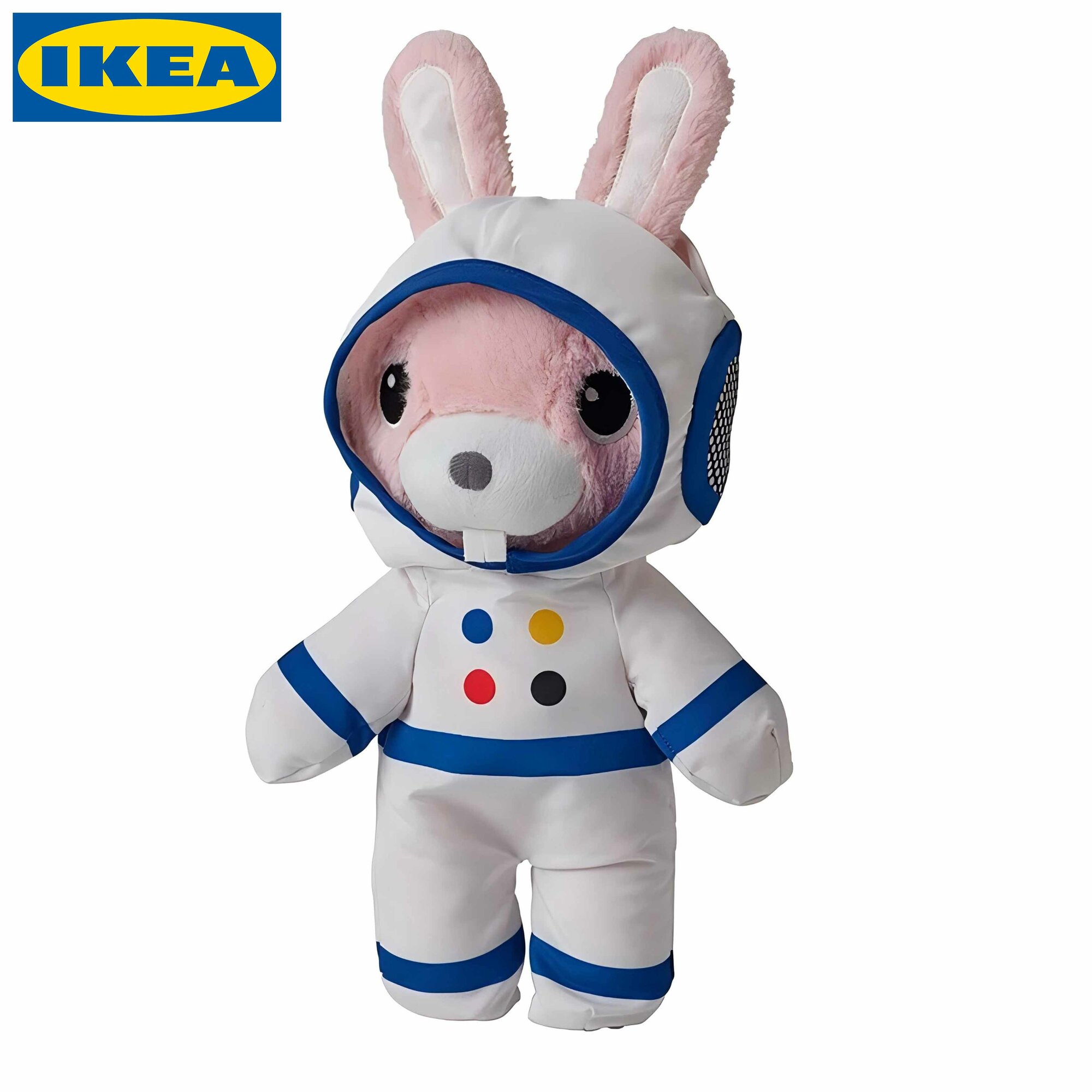 Мягкая игрушка IKEA AFTONSPARV плюшевый кролик-космонавт в скафандре высота 12 см длина 28 см