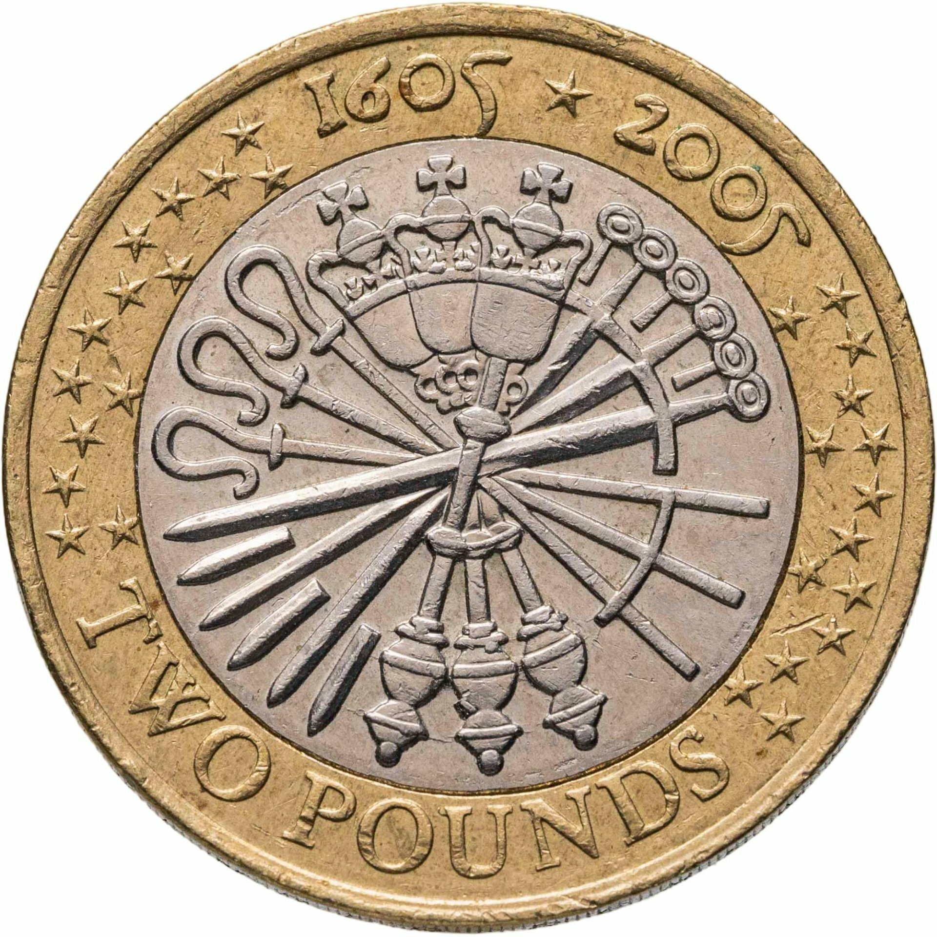 Великобритания 2 фунта pounds 2005 "400 лет "Пороховому заговору", Биметалл, в сохранности XF