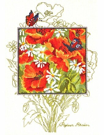 Набор для вышивания Permin Подушка, Маки и бабочки, 38х41 см (ND. PER.83-5362)