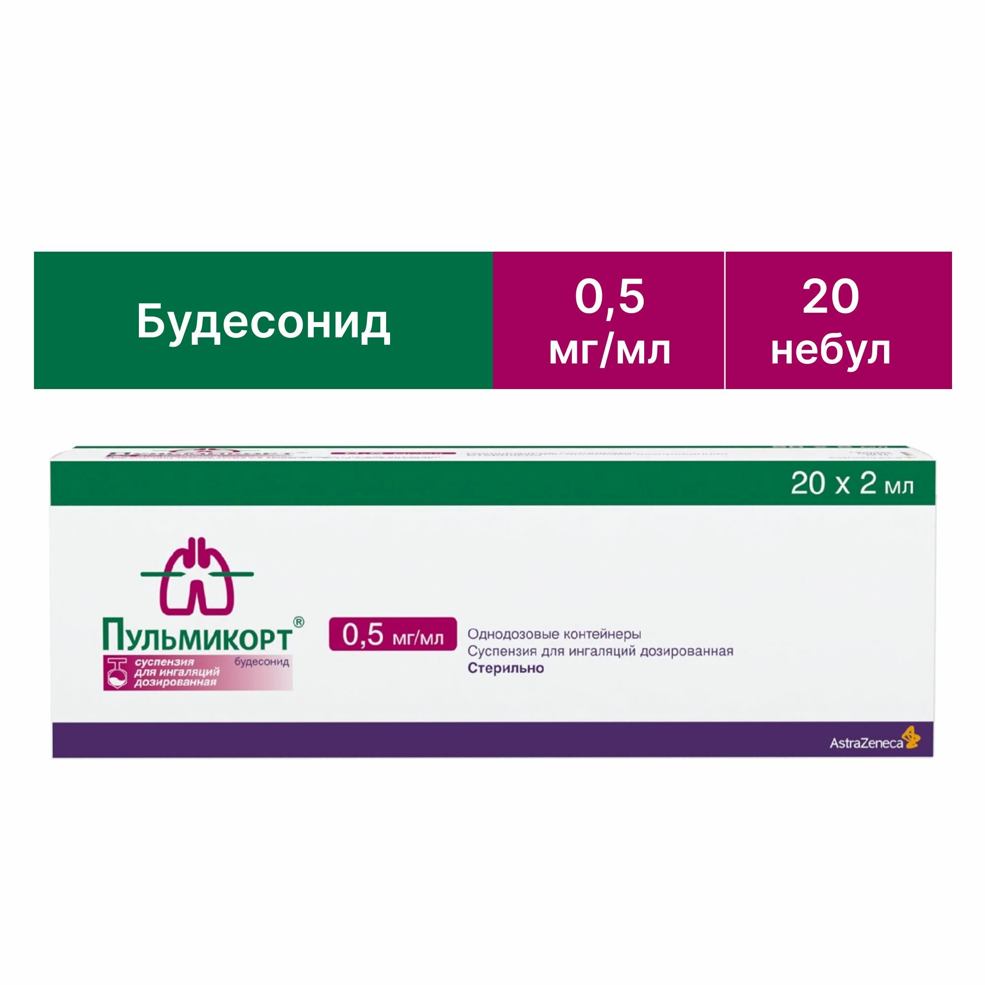 Пульмикорт, суспензия для ингаляций 0.5 мг/мл, 20 шт.