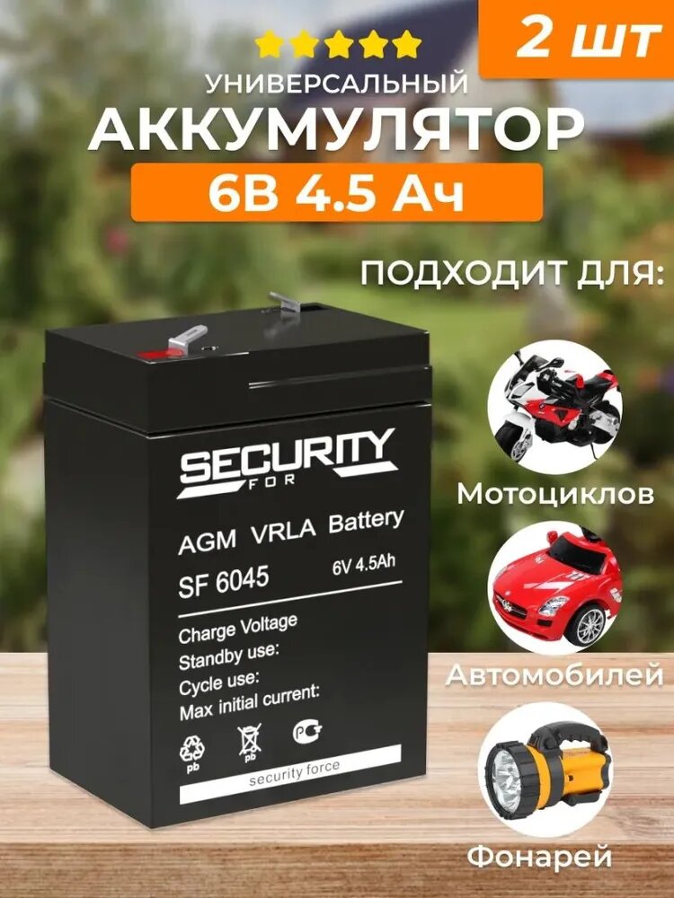 Аккумулятор для детского авто и мотоцикла 6В 4,5А/ч 2 шт.