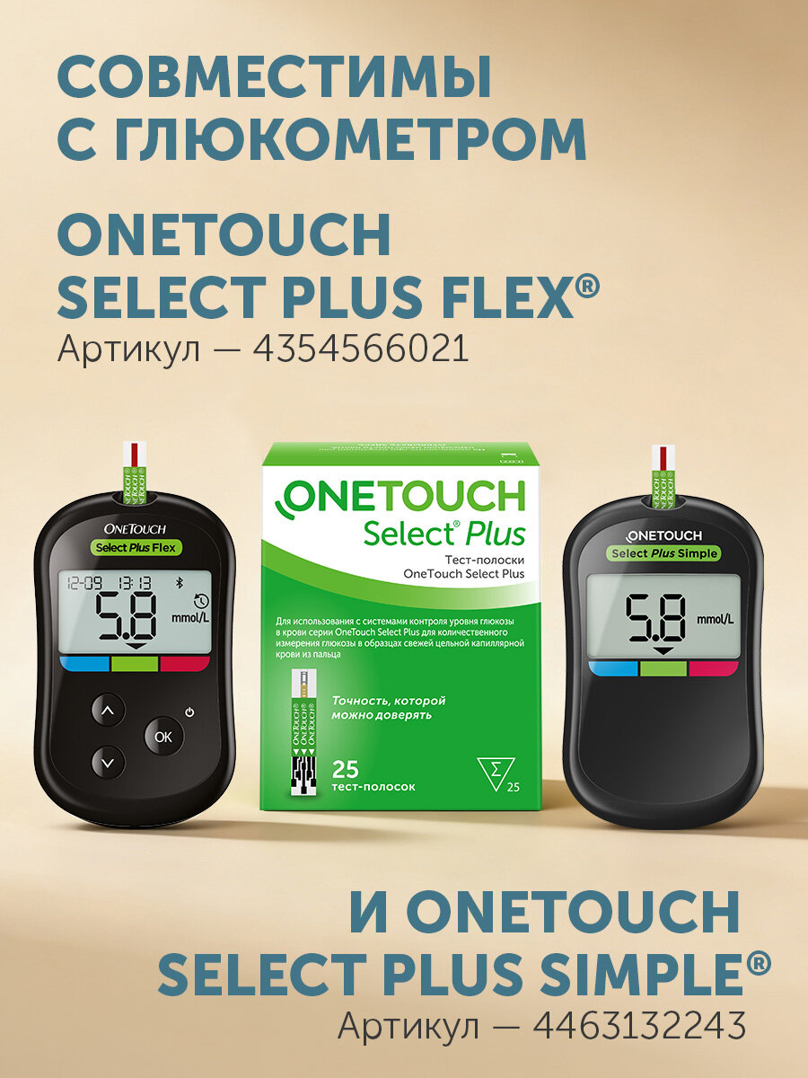 Тест-полоски OneTouch Select® Plus №25, для глюкометров OneTouch Select Plus Simple® и OneTouch Select Plus Flex® — фото 1
