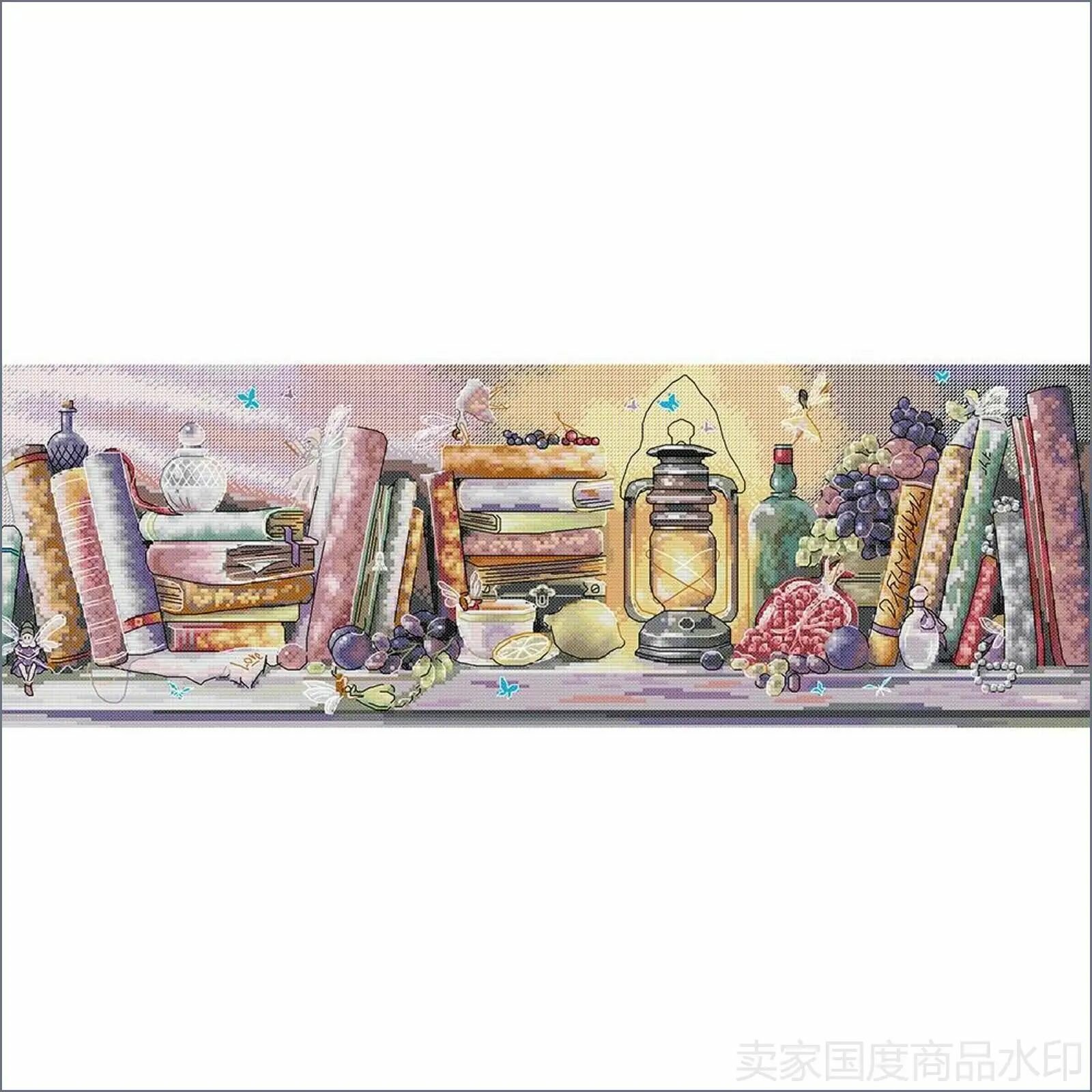 Крестиковый набор J827 Светильник и книжная полка на хлопковой канве 14CT