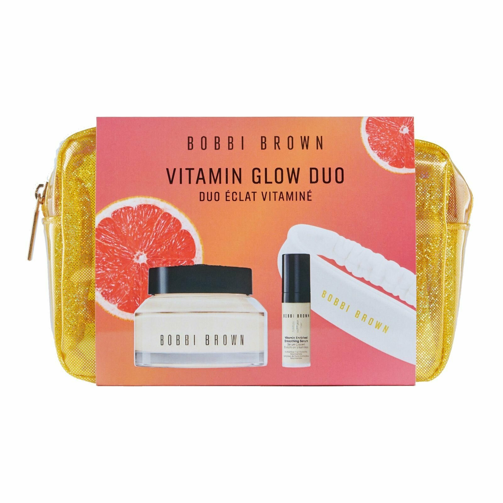 Подарочный набор BOBBI BROWN Vitamin Glow Duo, крем-база для лица 50 мл, сыворотка 4 мл, повязка на голову, косметичка