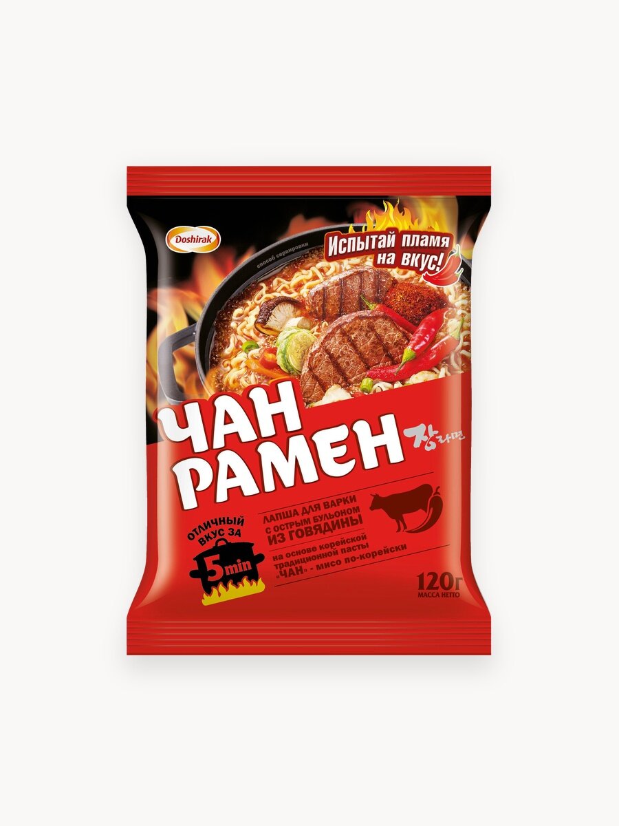 Лапша для варки Чан Рамен с острой говядиной (брикет), 120 г* 20 шт.