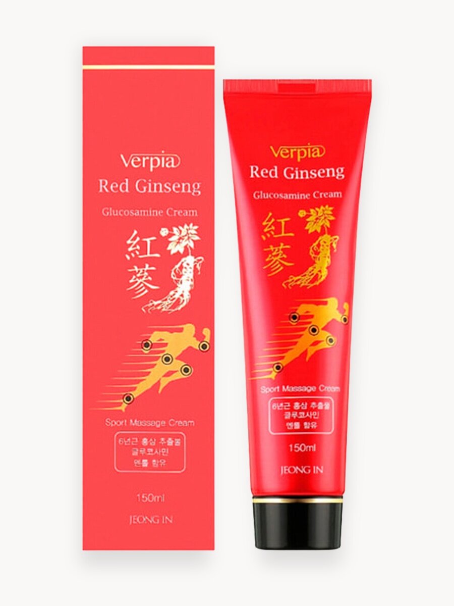 Juno Массажный крем для суставов с красным женьшенем и глюкозамином / Verpia Jeong In Red Ginseng Glucosamine Cream, 150 мл