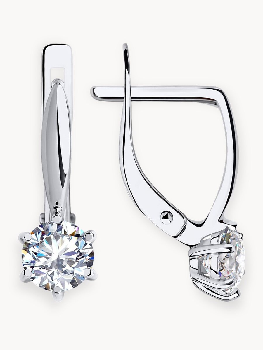 Серьги, белое золото, 585 проба, фианит
