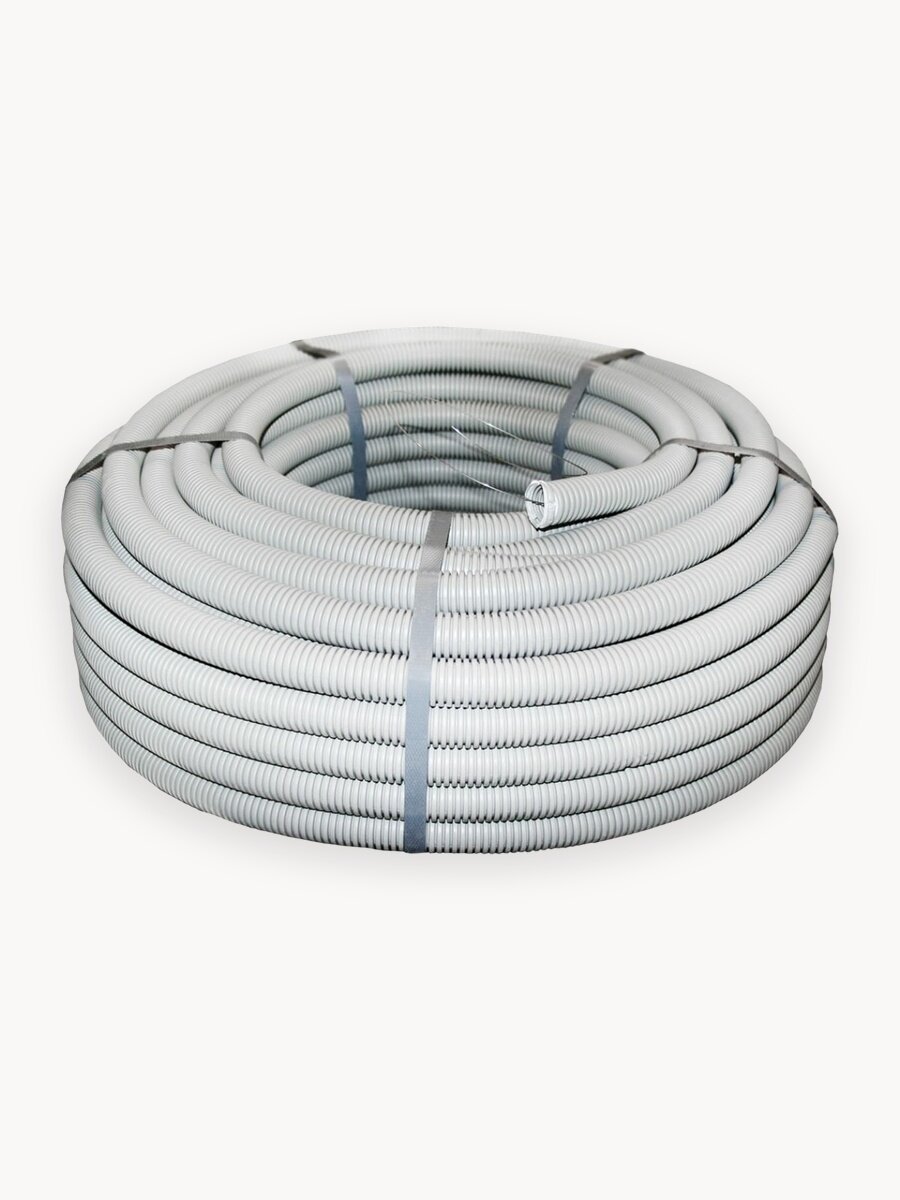 Труба гофрированная ПВХ с протяжкой d16 мм (100 метров), серая, EKF-Plast