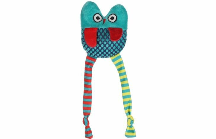 Игрушка для кошек "Сова с ножками" 20 х 7 х 4,5 см, текстиль, зелёный, Flamingo