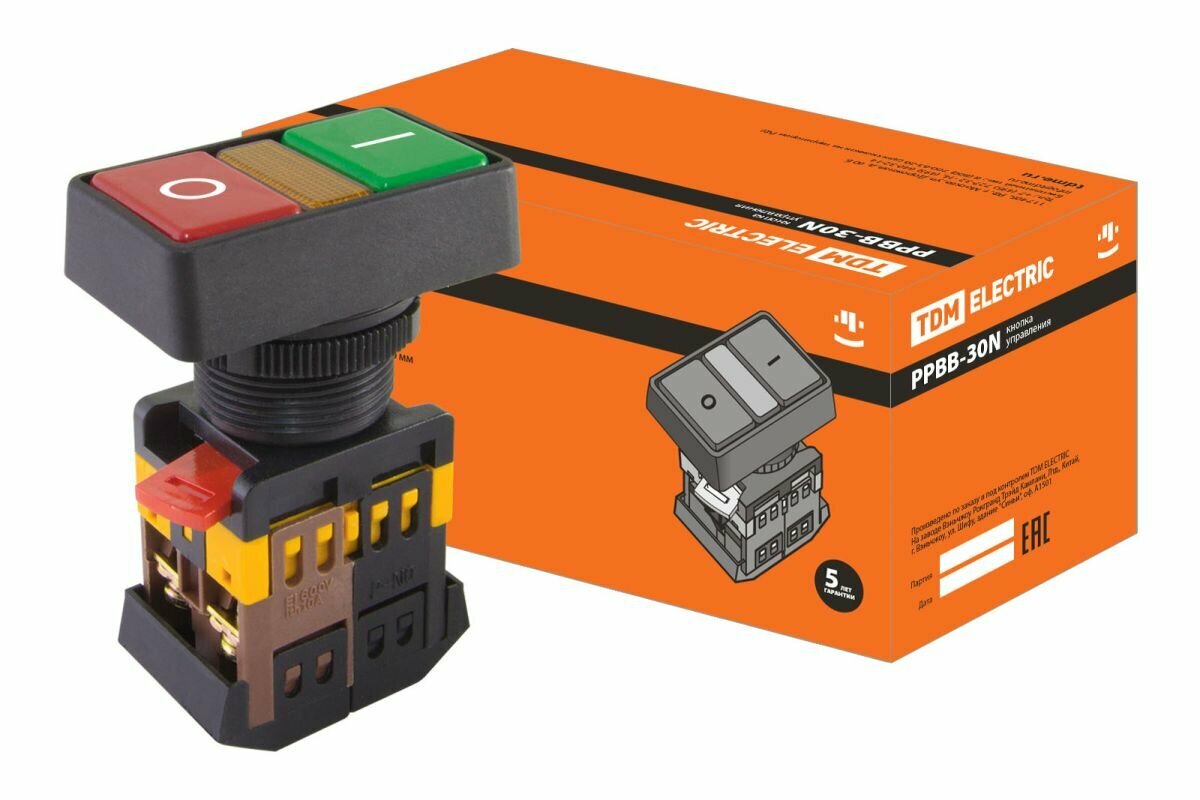Кнопка РPВВ-30N «I-0» d30мм неон/230В 1з+1р TDM