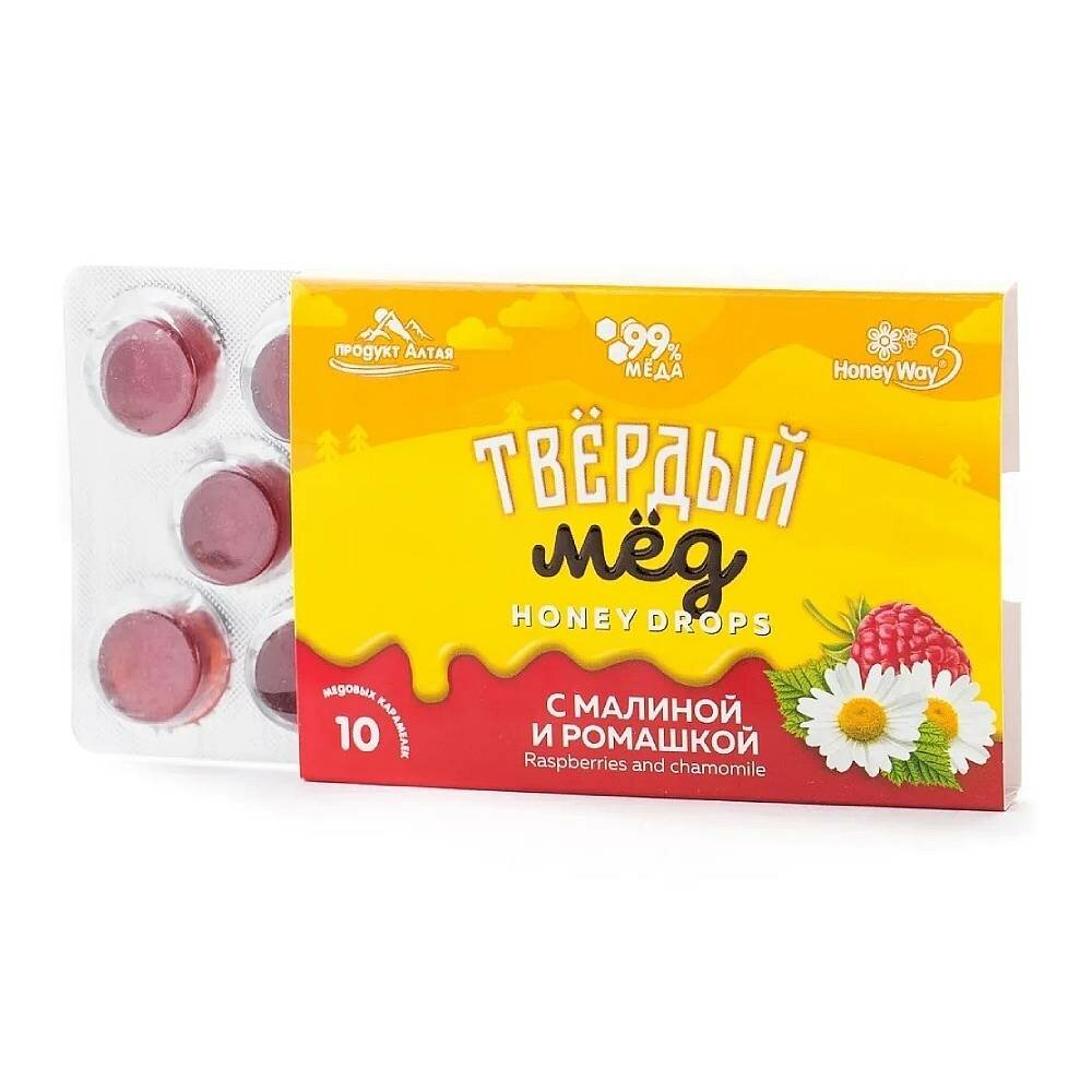 Карамель медовая твердый мед, с малиной и ромашкой, 30г