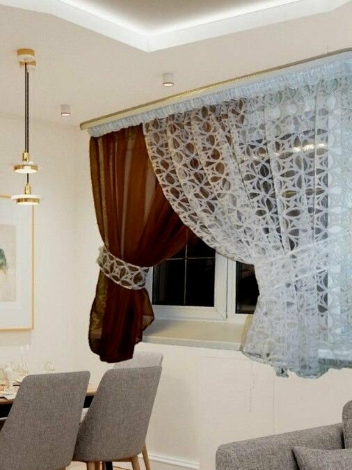 Шторы, 300x170см, полупрозрачные, ажурные, шоколадные, с подхватами