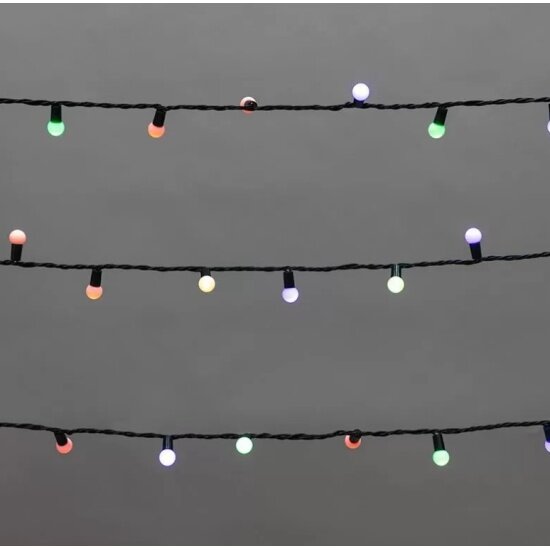 Светодиодная гирлянда Neon-night Мультишарики 20 м, диаметр 15 мм, 200 светодиодов, свечение мультиколор, мигание, IP44, темно-зеленый провод