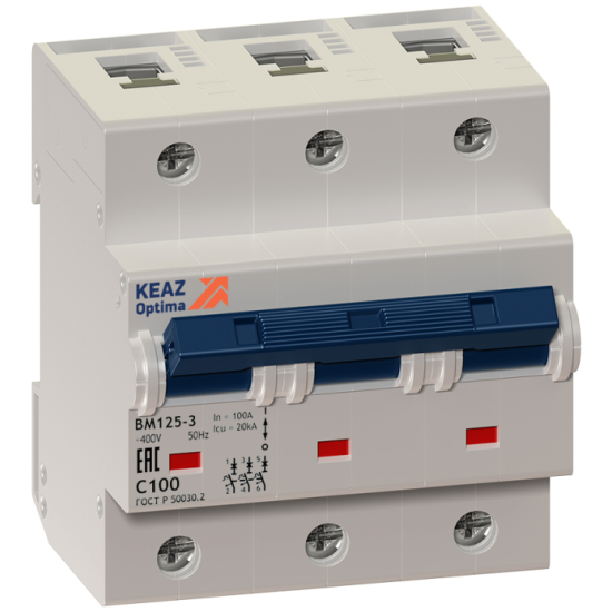 Автоматический выключатель Кэаз 3п C 100А 20кА OptiDin BM125-3C100-8ln-УХЛ3, 138545