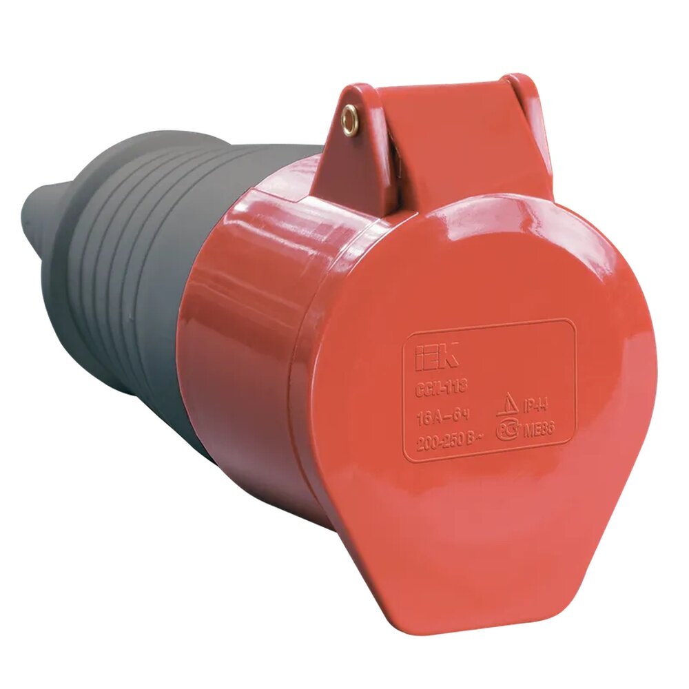 Розетка силовая переносная IEK ССИ-224 3Р+РЕ, 32А 400В, IP44, пластик, красная, винтовое подключение