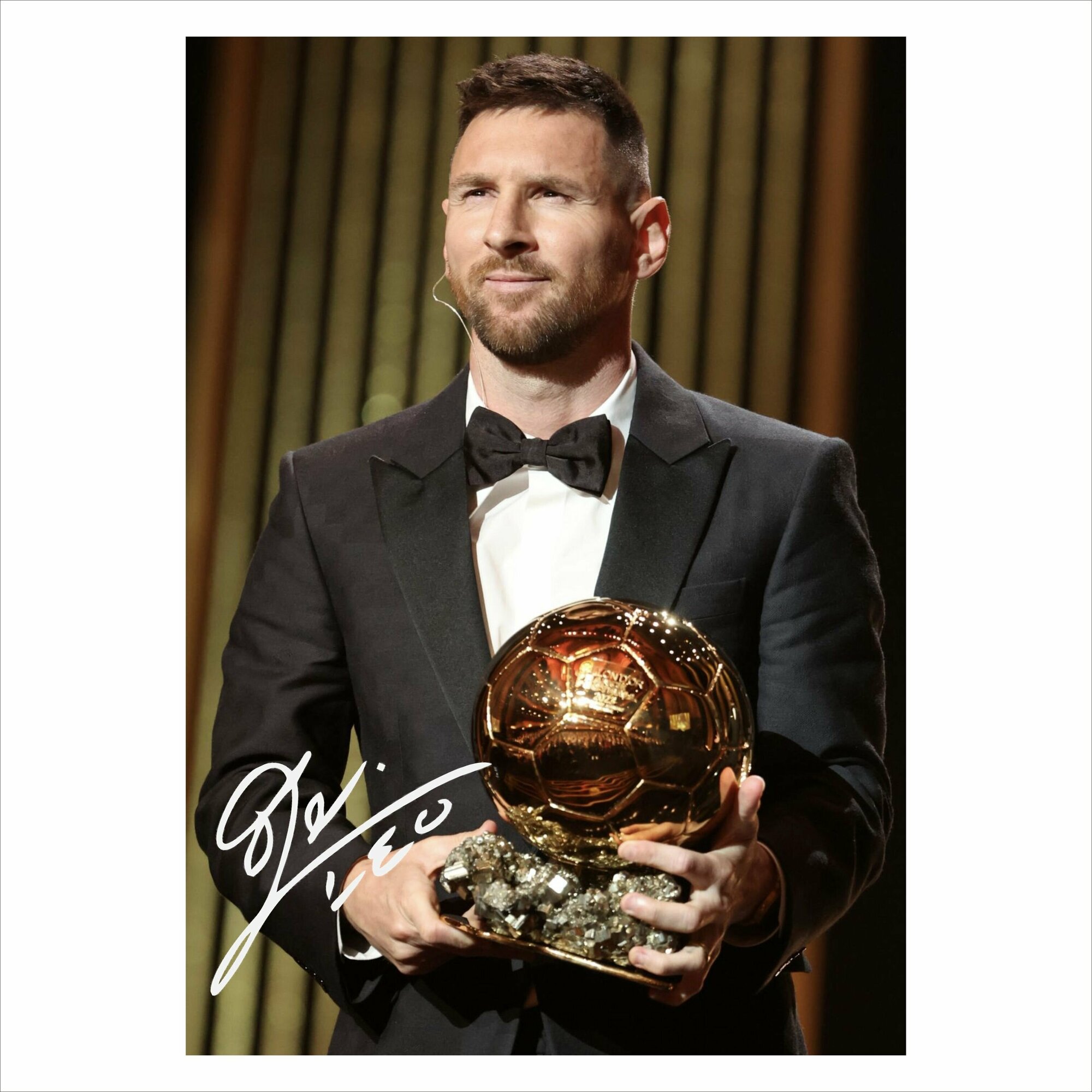 Месси автограф футболиста на металлической фотографии 280х200мм