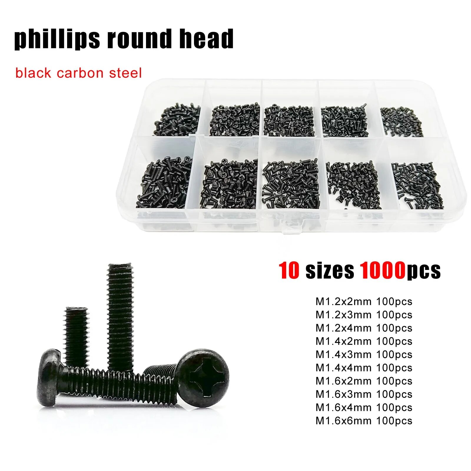 Комплект мелких болтов из нержавеющей стали, 1000 шт./коробка, M1.2, M1.4, M1.6