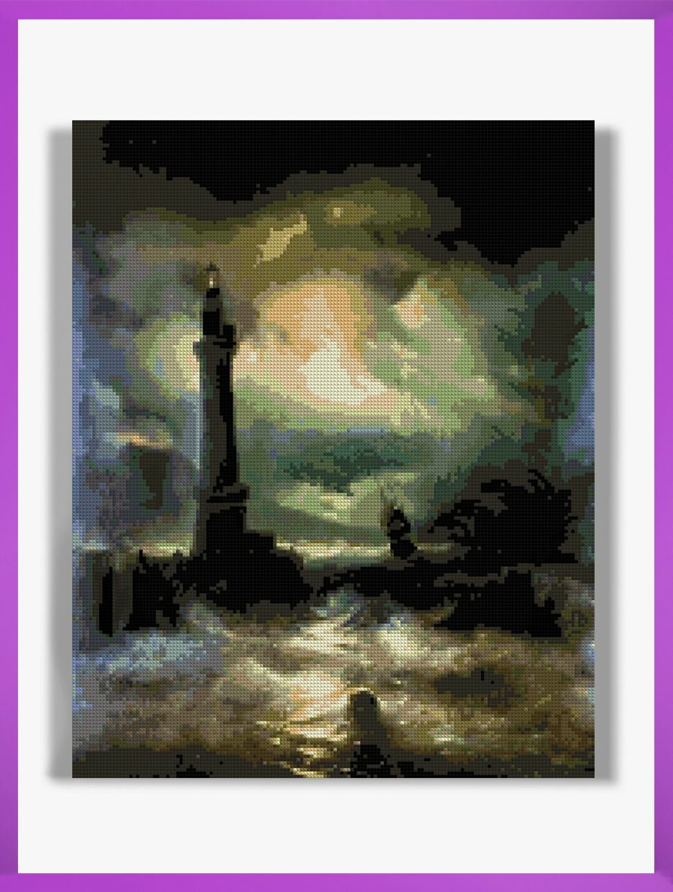 Алмазная мозаика на подрамнике - вышивка Айвазовский -Неаполитанский маяк 40 х 50 см