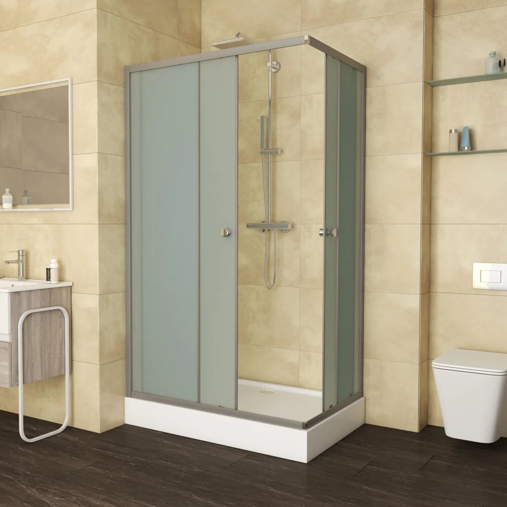 Душевой уголок Niagara Eco NG-012-14Q с поддоном, стеклянный, 120x80, прямоугольный, с низким поддоном, с матовым стеклом раздвижной