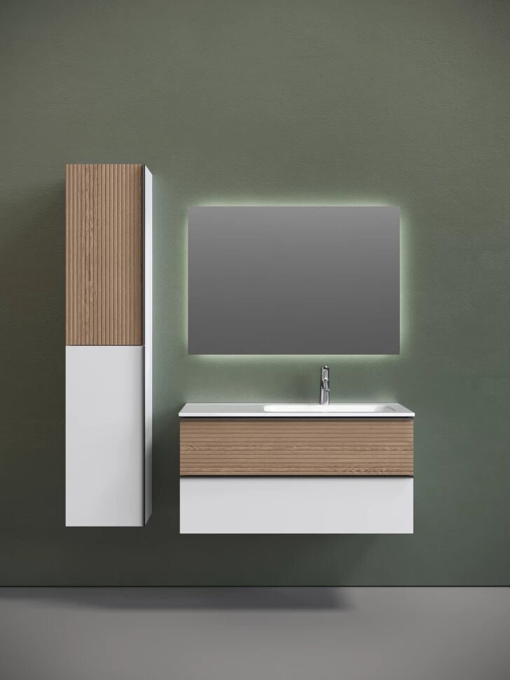 Комплект мебели Sancos Delta DL100RW + CN7015 + SQ1000 101 см R, подвесной, светлый дуб/белый матовый