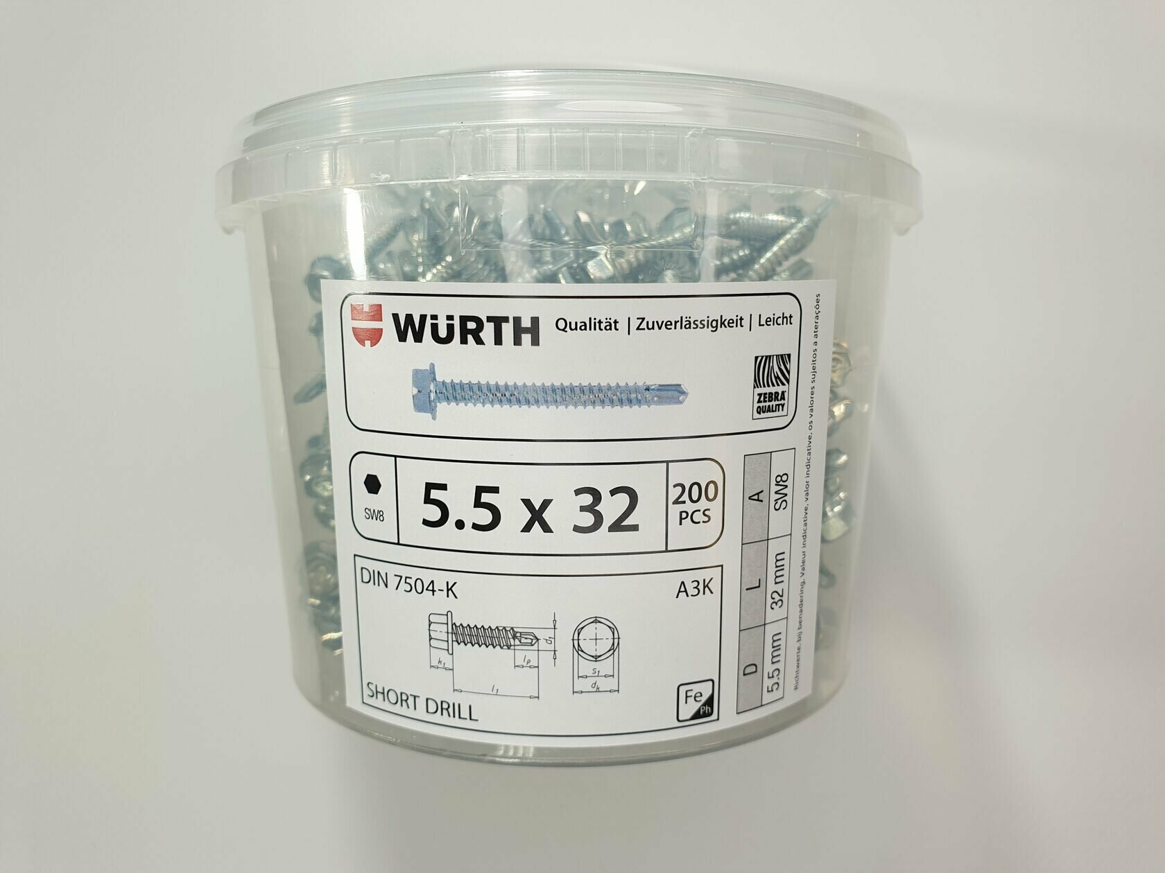 Саморез по металлу DIN 7504-K 5.5x32 200 pcs WURTH, Германия