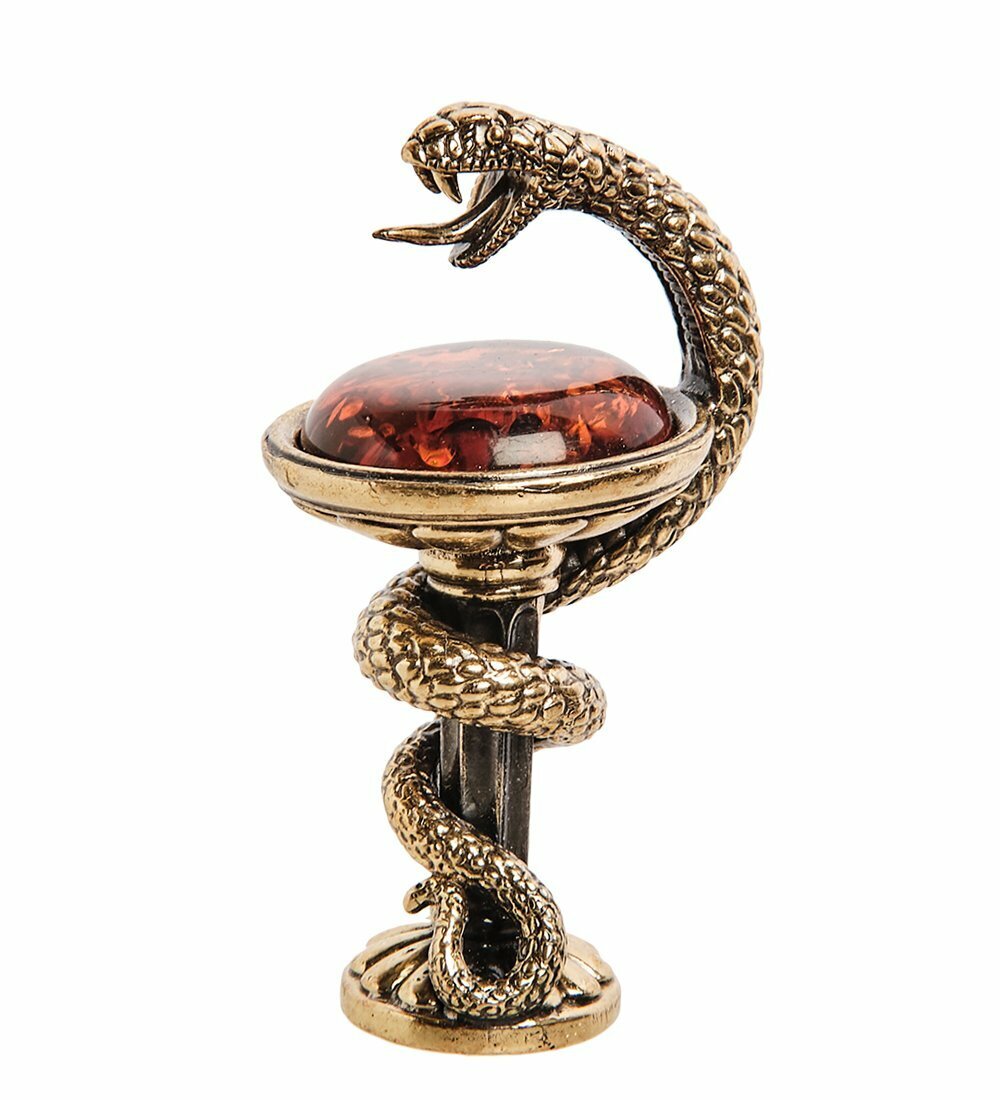 Фигурка 'Змея сосуд Гигеи' (латунь, янтарь)