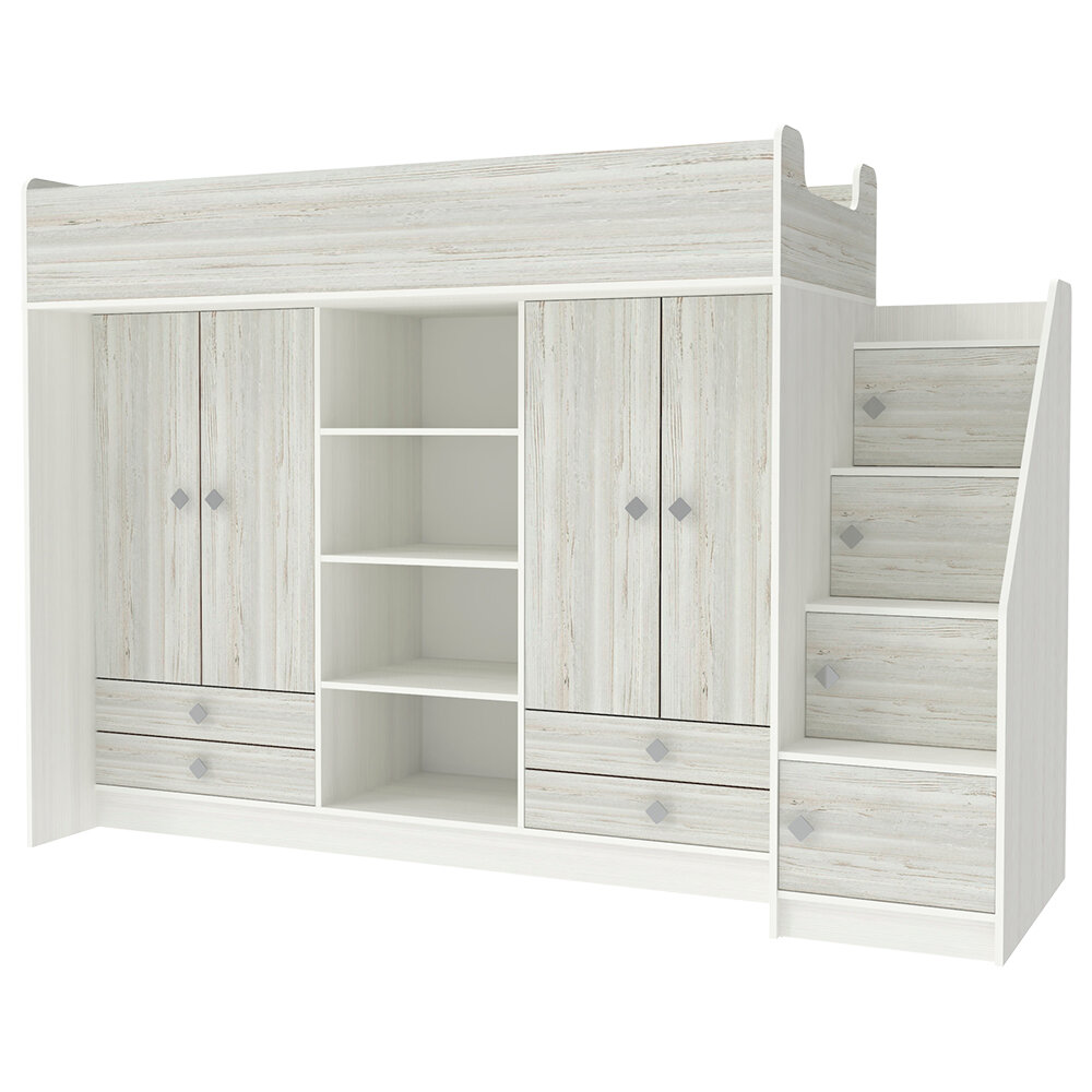 Кровать чердак Л-Е604.3 75х190 Белое Дерево Винтерберг