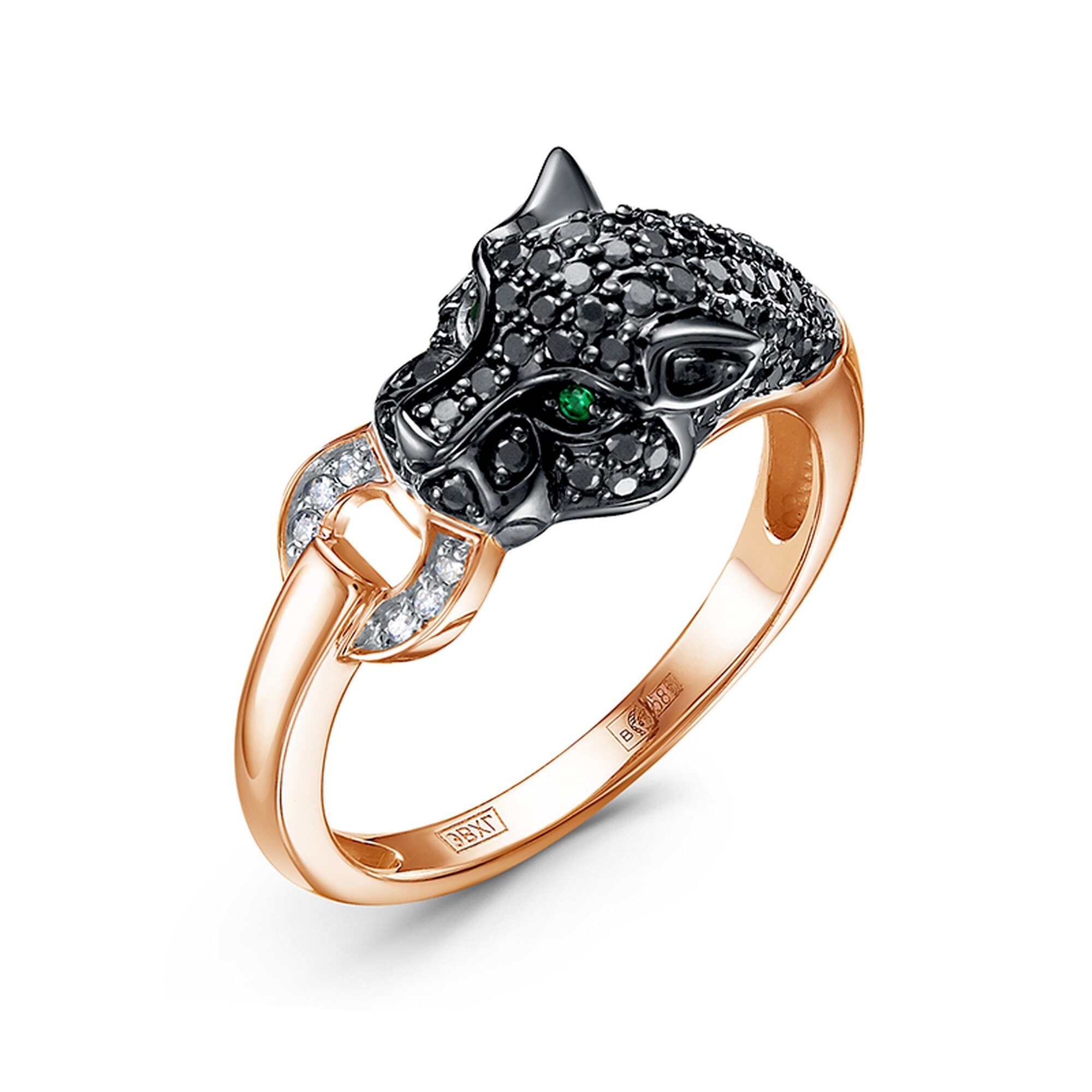 Кольцо, красное золото, 585 проба, изумруд, бриллиант