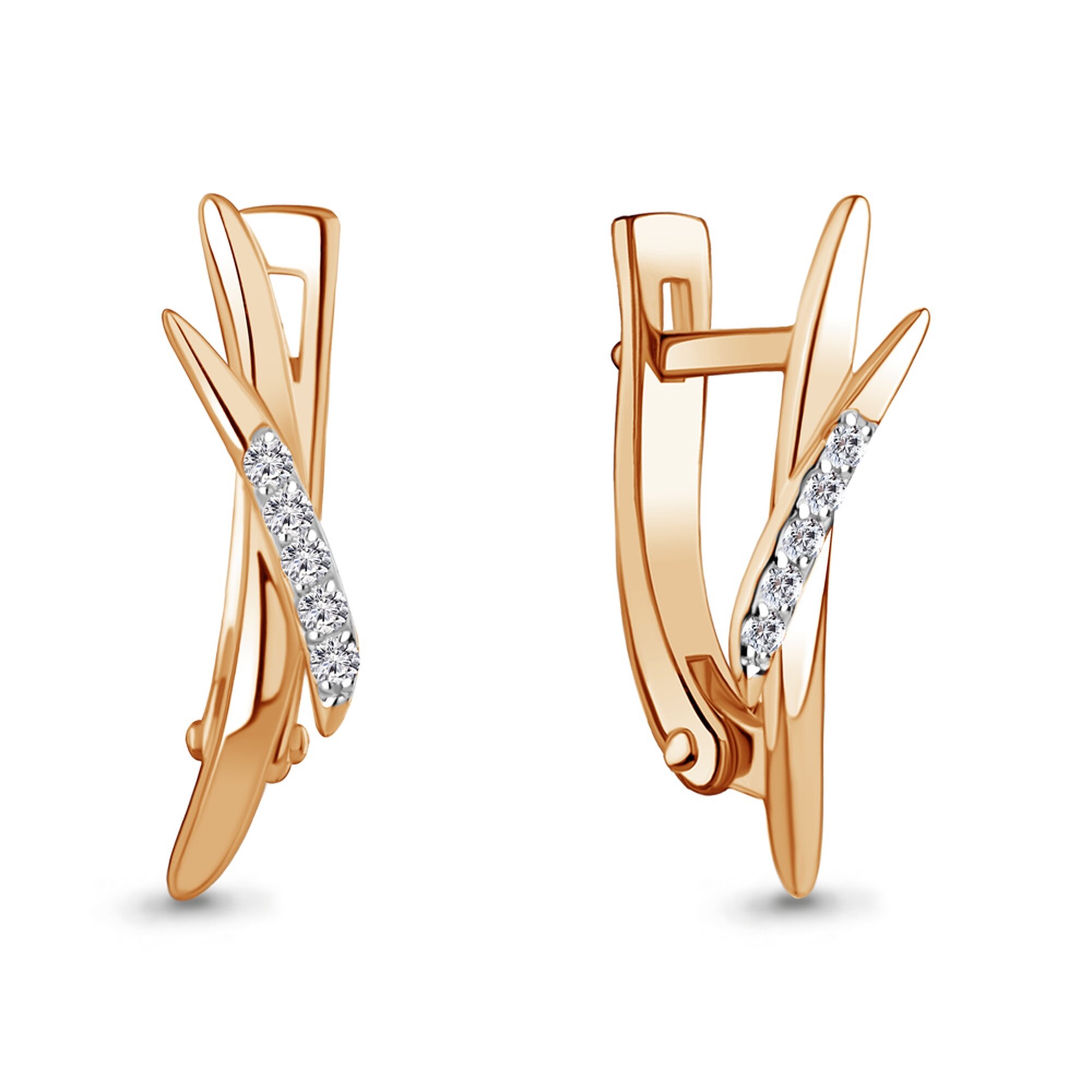 Серьги, красное золото, 585 проба, бриллиант