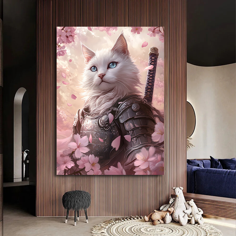 Картина "Кот/Самурай", на холсте, на подрамнике, крепление "крокодил", 20x30см