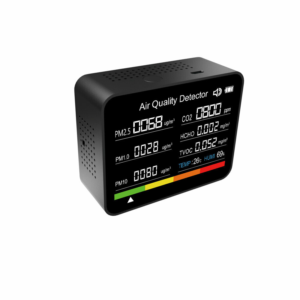 8 в 1 монитор качества воздуха CO2 -метра детектор углекислого газа CO2 TVOC HCHO PM2,5 PM1.0.010 Обнаружение влажности температуры с функцией тревоги для автомобиля домашнего офиса.