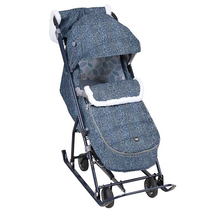 Санки-коляска Nika "Наши детки 6", синий, с листочками, складная, ветрозащитный тент (НДТ6 2)