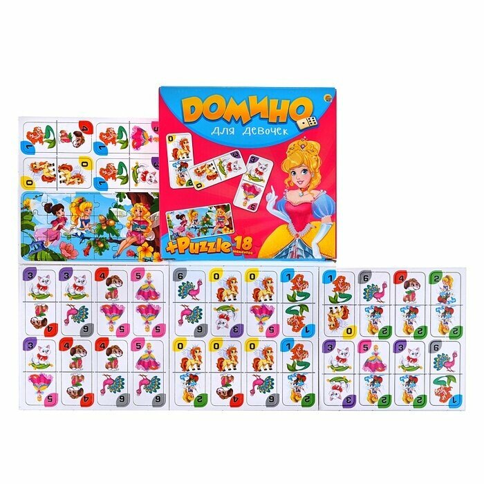 Домино Рыжий кот и пазлы (18 элементов) Для девочек (ИН-6754)