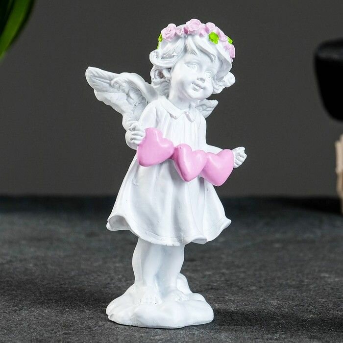Декоративная фигурка Хорошие сувениры "Ангел с тремя сердцами" белая, 4,5х5,8х12 см