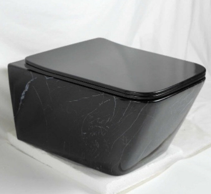 Унитаз подвесной CeramaLux 2215BW черный мрамор, с крышкой микролифт