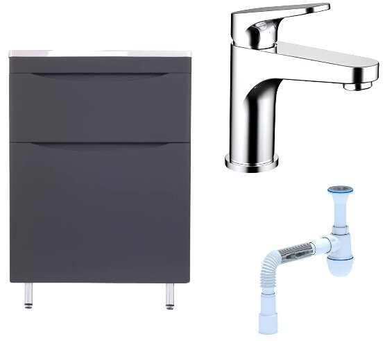 Комплект: Тумба с раковиной Style Line Бергамо Мини 70 Люкс Plus + Смеситель Bravat Eler F1191238CP-RUS + Сифон АниПласт 491920 + F1191238CP-RUS + C2015xrv