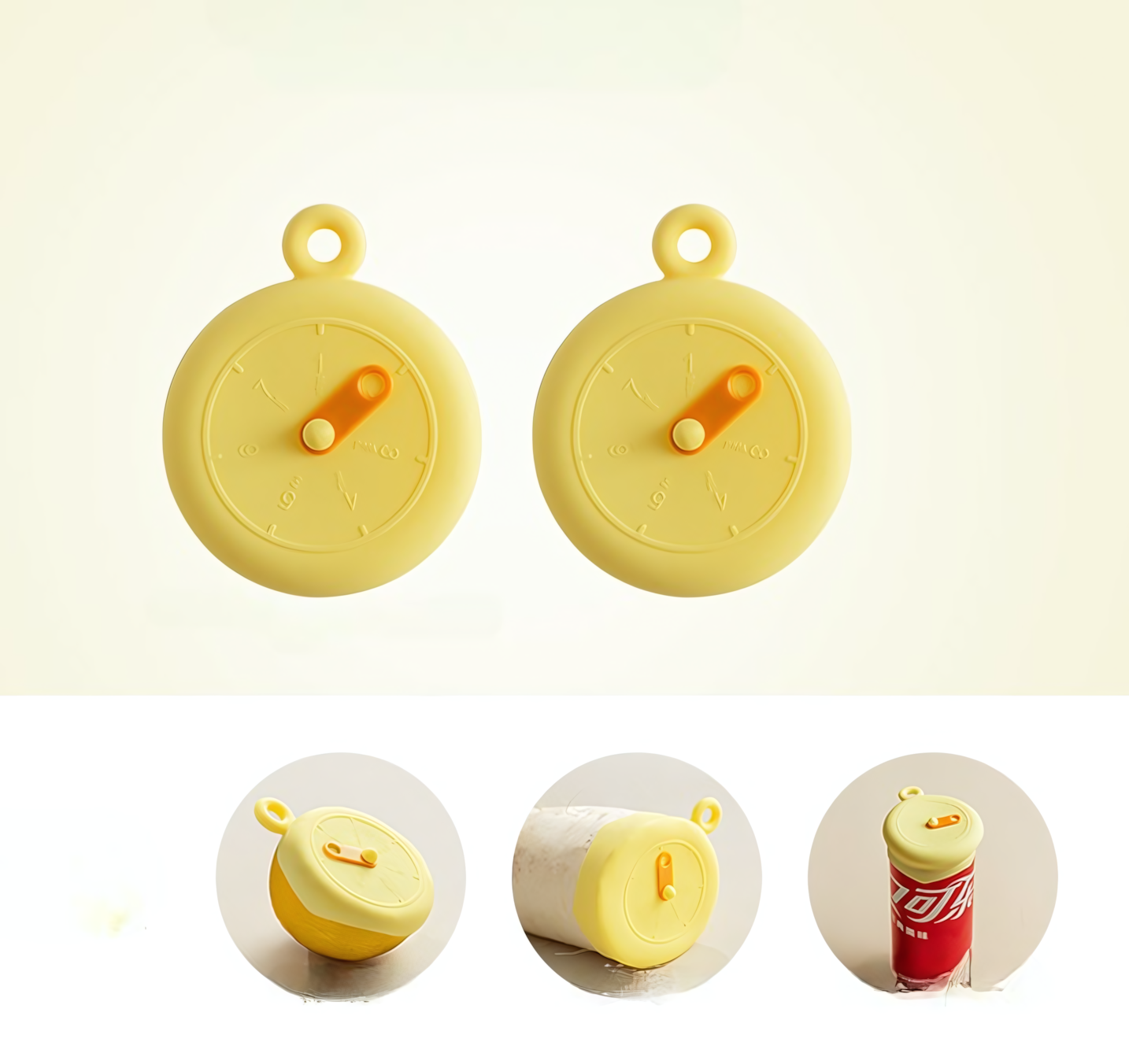 Крышка из пищевого силикона герметичная, диаметр 6,5 см, цвет лимонно-желтый, 2 шт