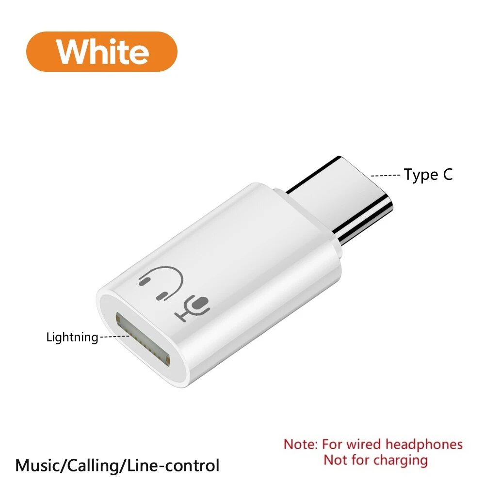 Адаптер для проводных наушников Type-C на Lightning Поддержка управления линией вызова музыки USB C «папа» на IOS «мама» Аудио Aux конвертер Style C-white
