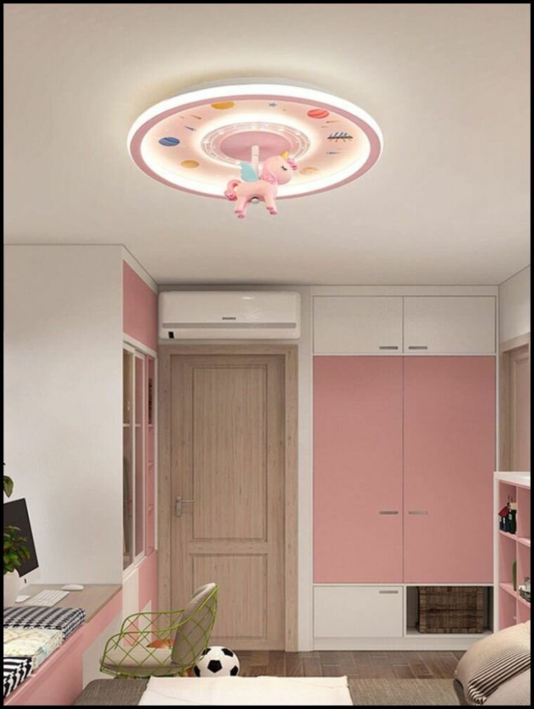 Светильник "Единорог", LED, 56Вт, диаметр 50см, розовый плафон