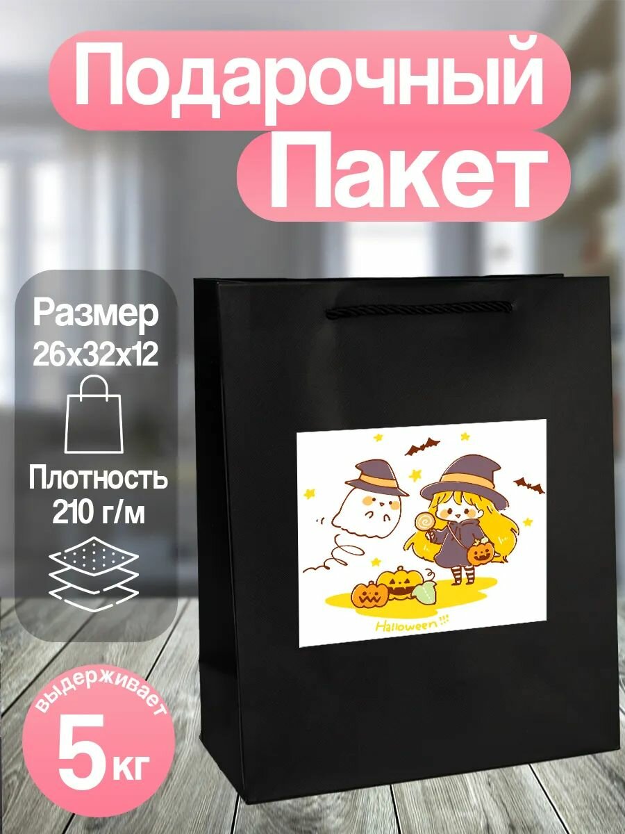 Подарочный пакет большой черный Хэллоуин, упаковка для подарка, 26х31 см