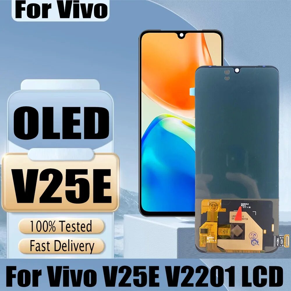 OLED 6,44 "для Vivo V25E V2201 ЖК-дисплей с цифровым преобразователем сенсорного экрана в сборе для Vivo V25E Замена ЖК-дисплея, Black No Frame